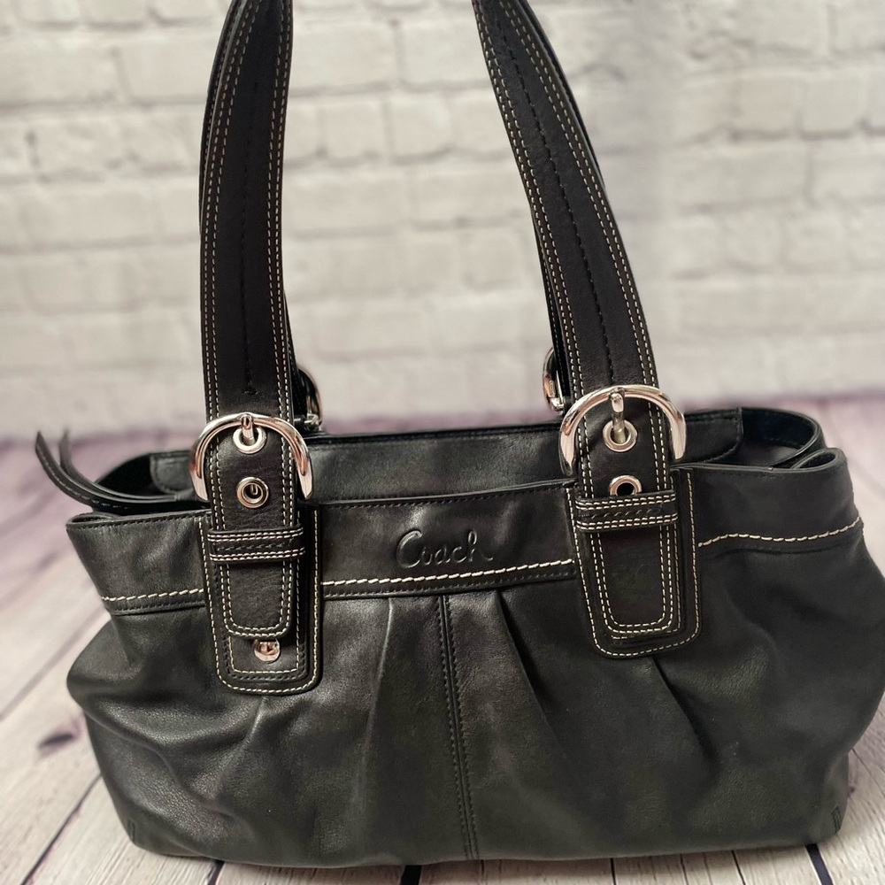 Coach Black Soho Pleated Leather Shoulder Purse - Gem